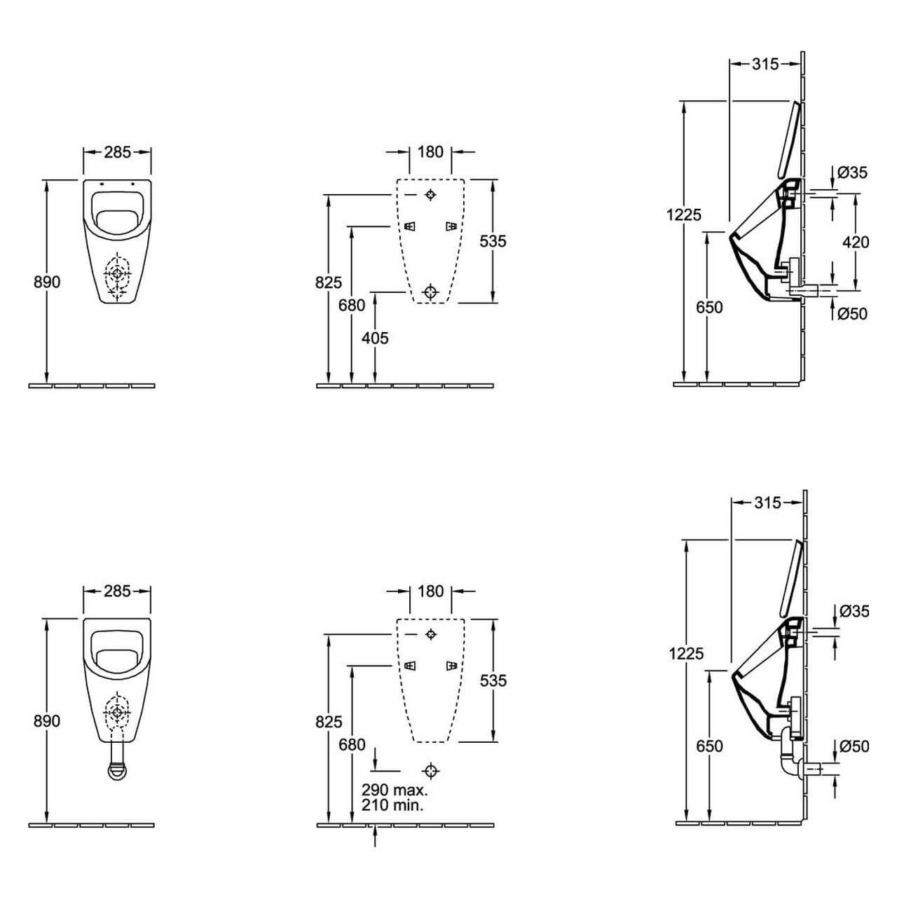 Villeroy & Boch Urinal Subway Absaugurinal verdeckter Zulauf Weiß